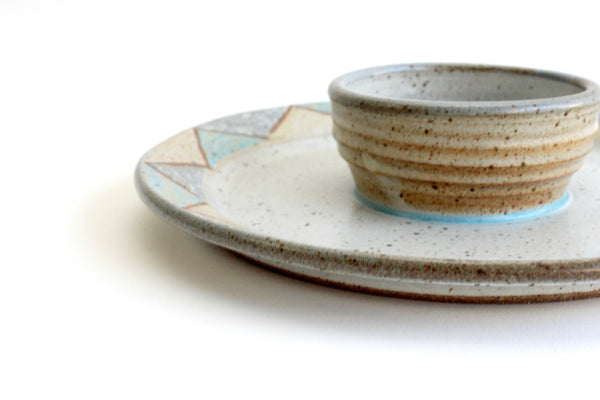 Vintage Stoneware Chips & Salsa Plate, Chip and Dip Platter, Ceramic S ...